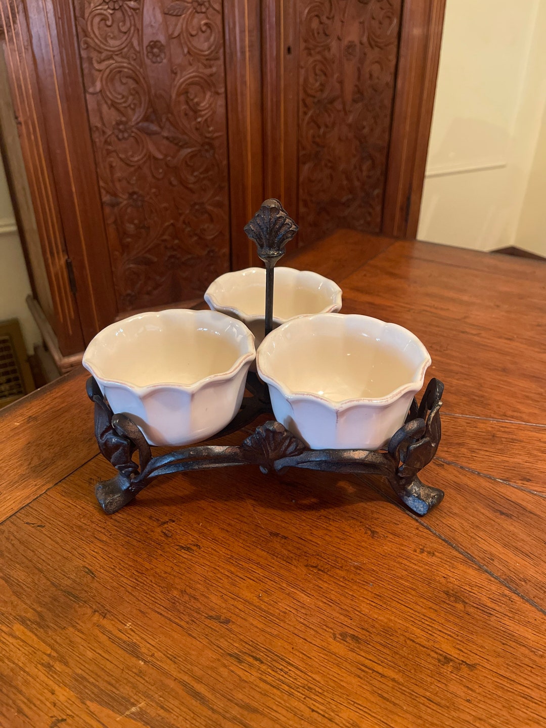 French Condiment Server With Fleur De Lis-3 Bowls - Etsy