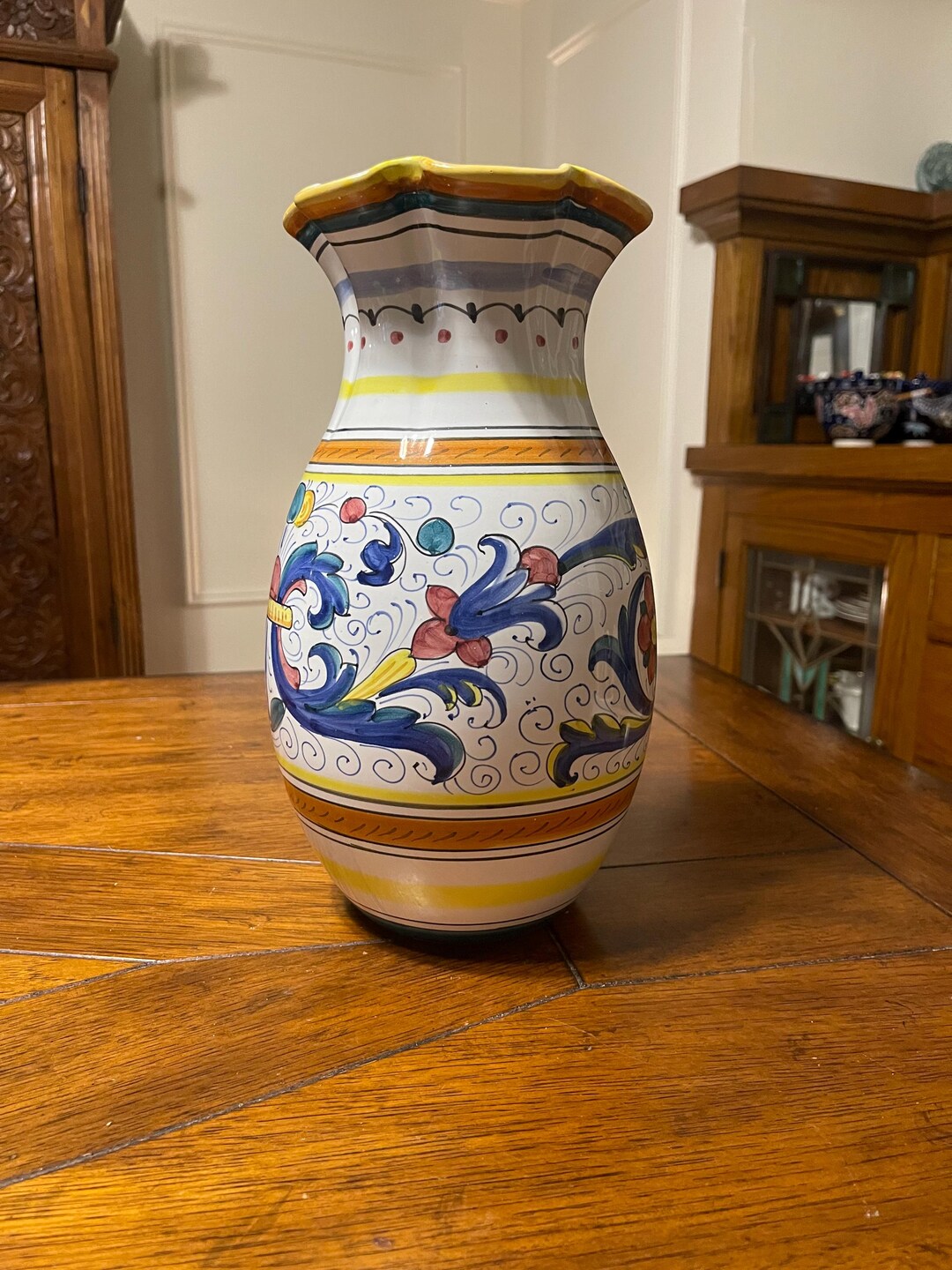 Deruta Vase Ricco Scalloped Edge-signed Dip A Mano - Etsy