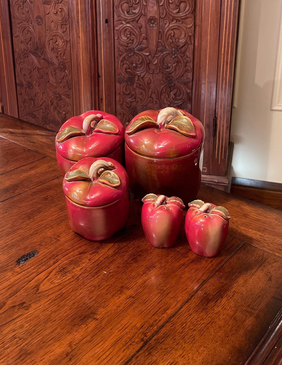 Vintage Ceramic Apple Canister Set of 3 With Matching Salt and - Etsy