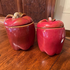 Vintage Ceramic Apple Canister Set of 3 With Matching Salt and - Etsy