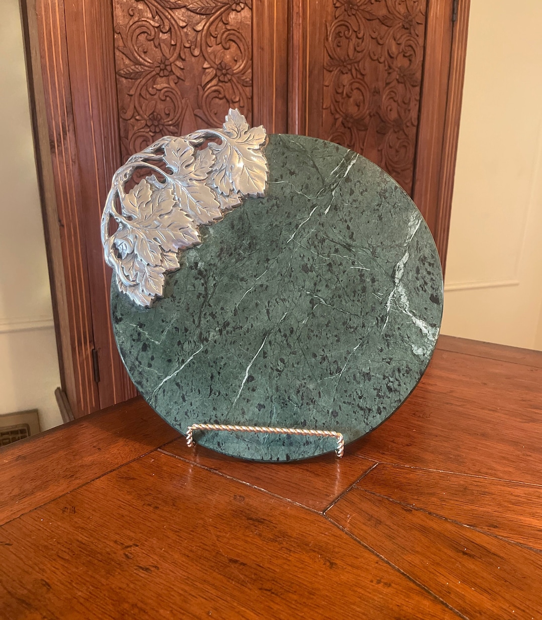 Vintage Godinger Marble Charcuterie Tray With Silver Leaves Handle ...