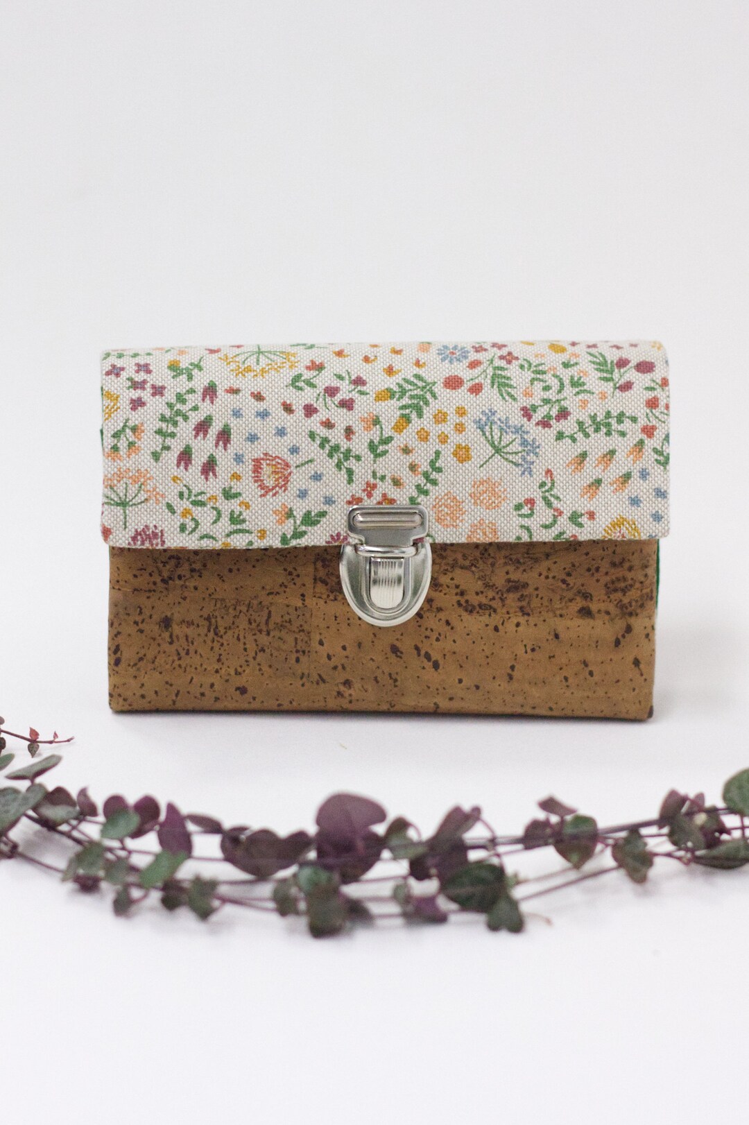 Small Cork Wallet, With Zipper, Women, Flowers, Scattered Flowers ...