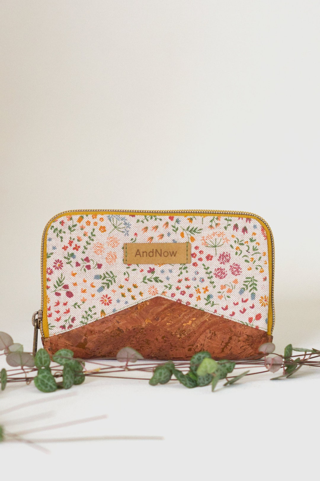 Small Cork Wallet With Zip, Little Mynta, Scattered Flowers - Etsy