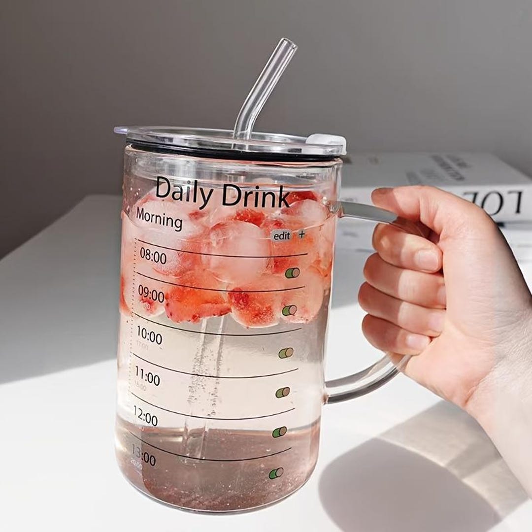 1L High Borosilicate Glass Cup With Lid and Straw Large Capacity Water ...
