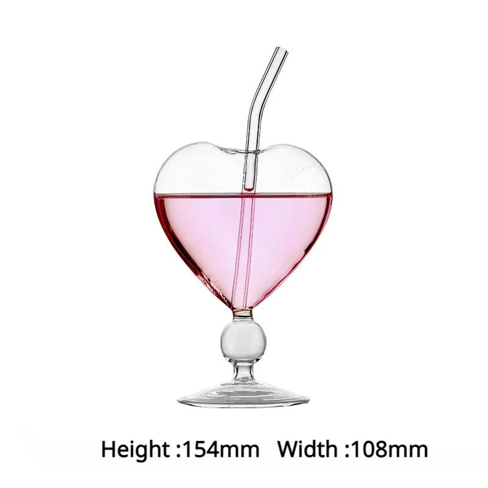 Heart Shaped Cocktail Glass With Straw Clear Stemmed Wine Glass ...