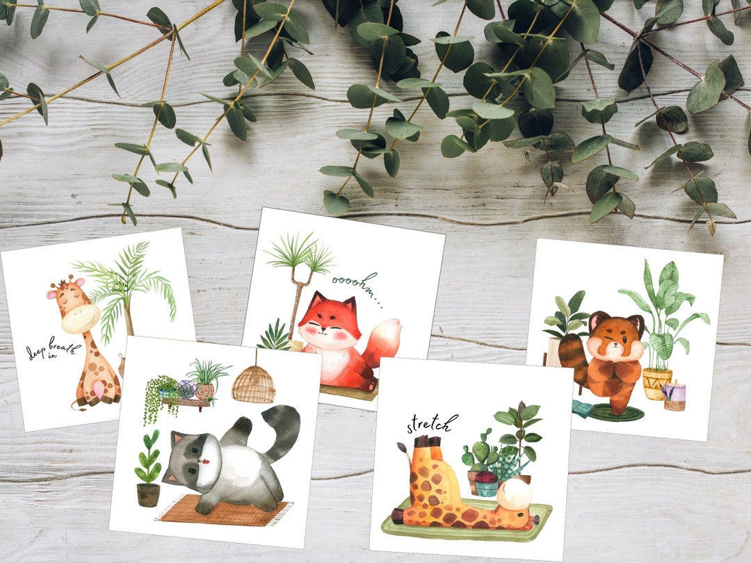 Yoga Animals, Printable Greeting Cards, Blank, Set of 5, 4 in X 4 In ...