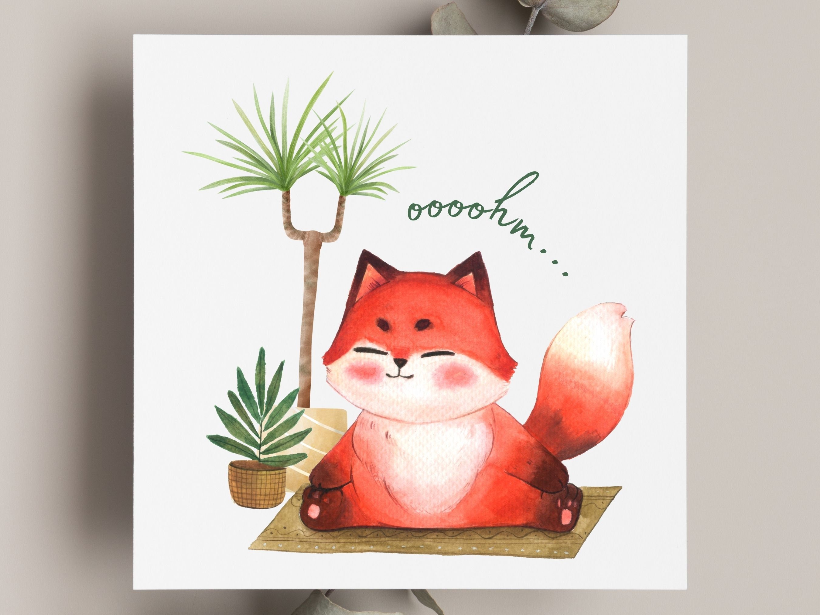 Yoga Animals, Printable Greeting Cards, Blank, Set of 5, 4 in X 4 In ...