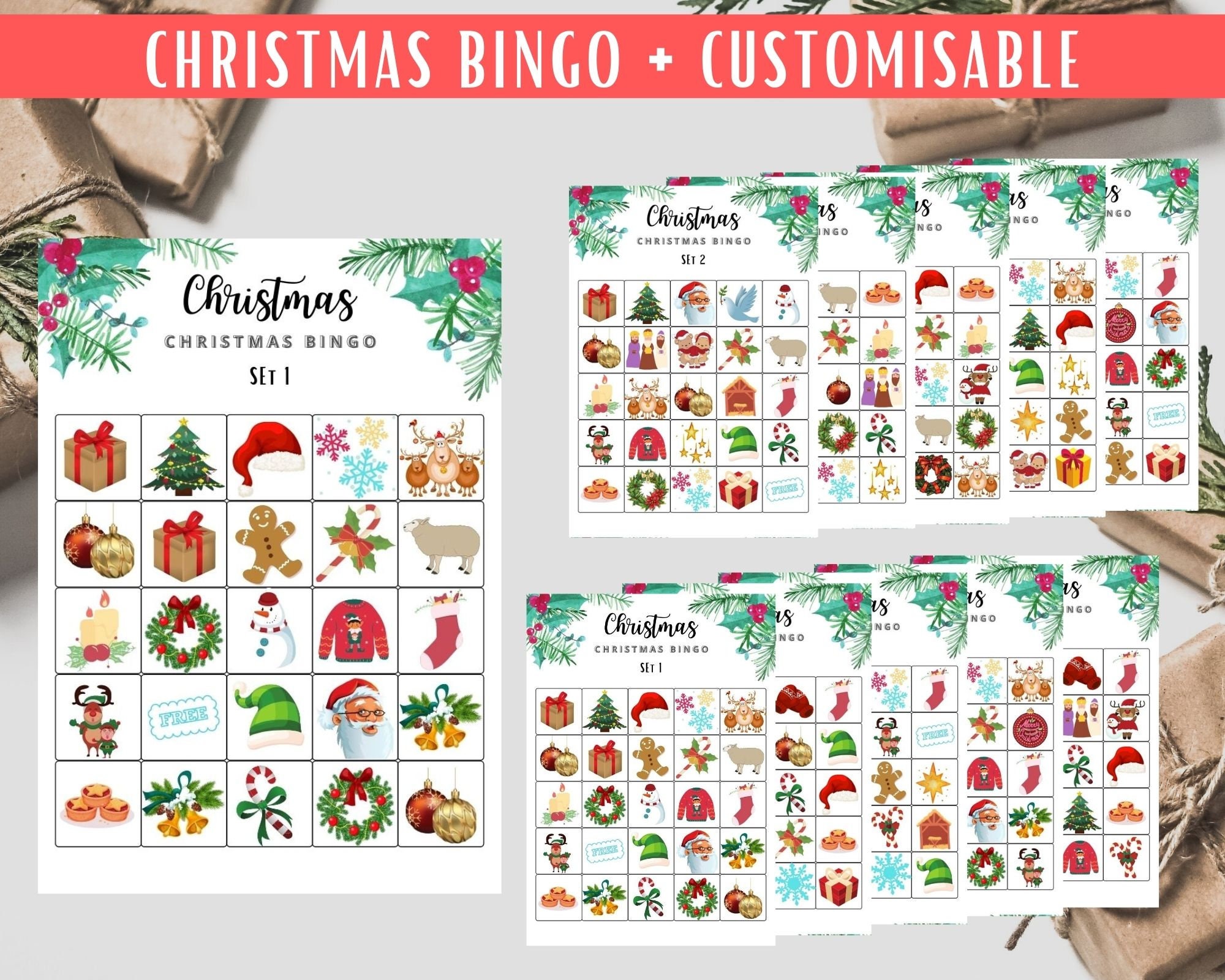Druckbares Weihnachts BINGO Spiel Familien-Weihnachtsfeier Büro ...