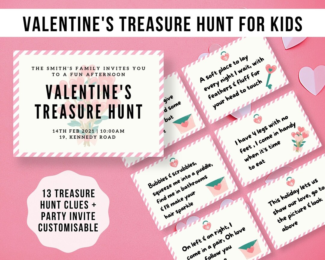 Valentines Day Treasure Hunt for Kids | Printable | Party Games ...