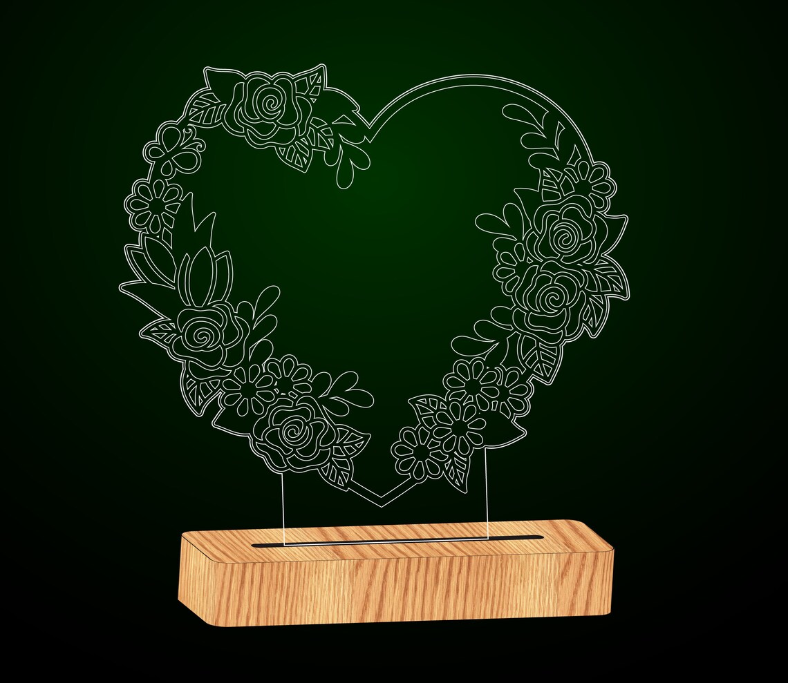 Heart Flowers Acrylic Led Lamp Svg 3D Led Light Files DXF - Etsy