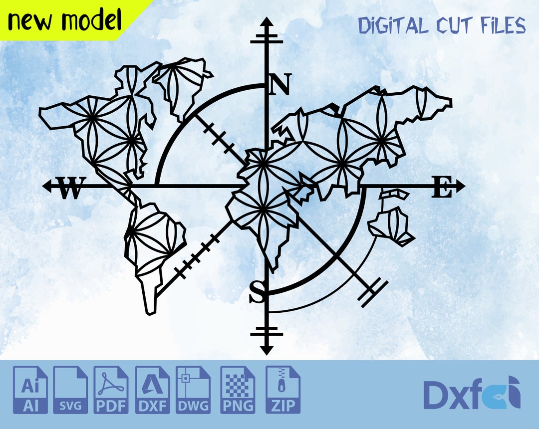 World Map Compass Laser Cut File: SVG, DXF, CNC (digital Download ...