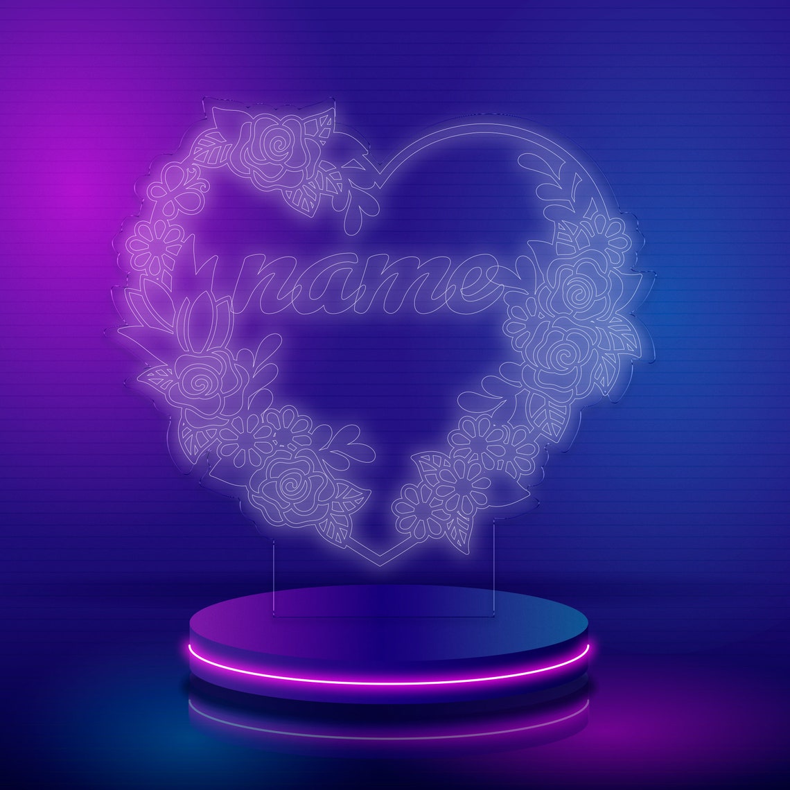 Heart Flowers Acrylic Led Lamp Svg 3D Led Light Files DXF - Etsy