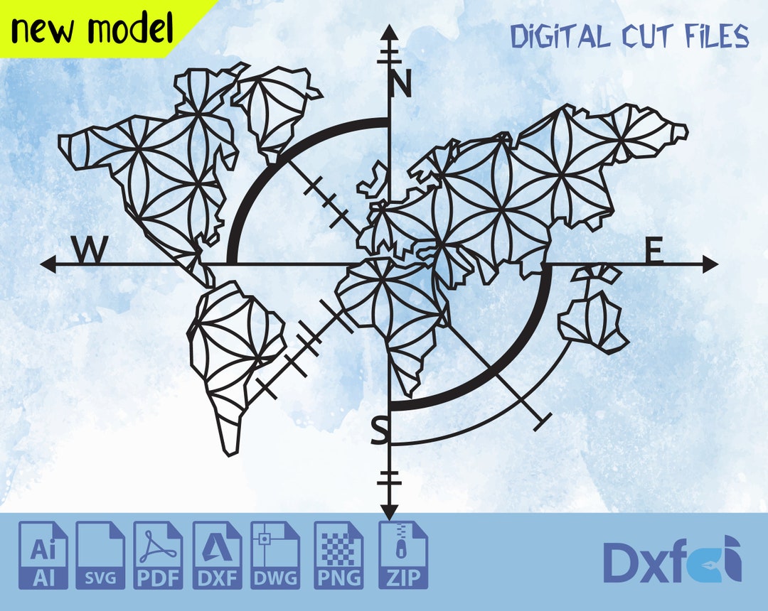 World Maps Svg Compass Svg Laser Cut Dxf Files World, World Map, Map ...