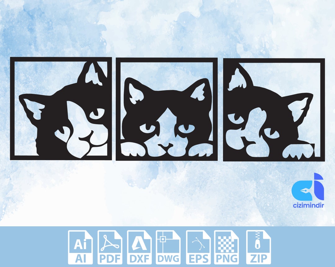 Decor Three Cats Wall Cats DXF File, Digital File Ai Pdf, DXF Files for ...