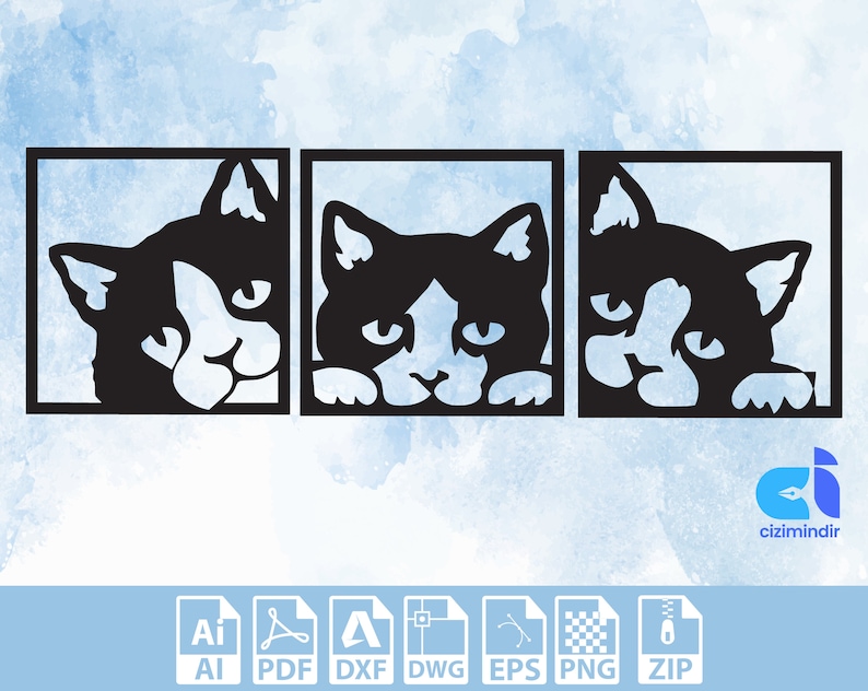 Decor Three Cats Wall Cats DXF File Digital File Ai Pdf DXF - Etsy