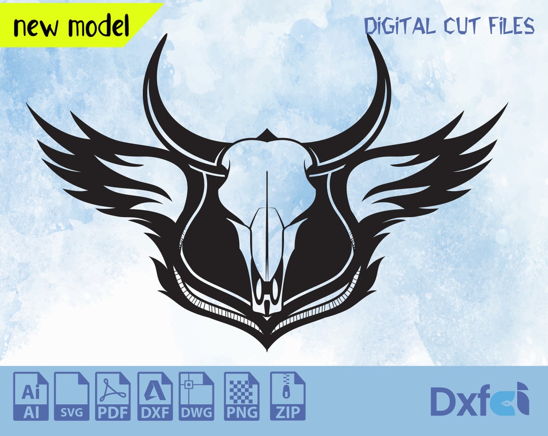 Wild West Angel Bull Skull SVG DXF - Laser Cut File - Etsy