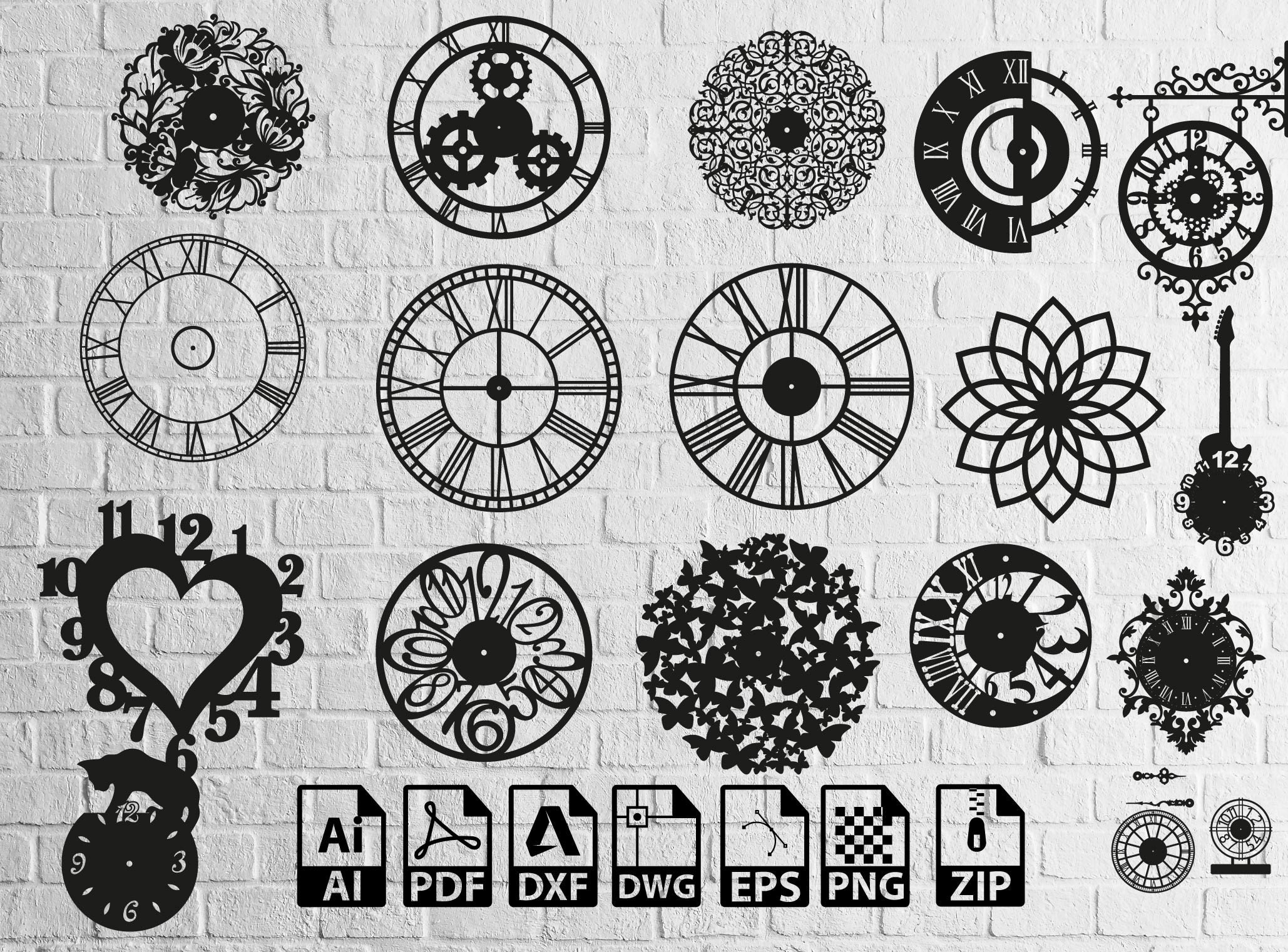 Laser Cut Wall Clock Designs: 60+ SVG DXF Bundle - Etsy