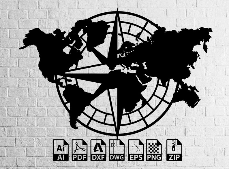 World Map Compass Design Decor Laser Cut Svg Dxf CNC - Etsy