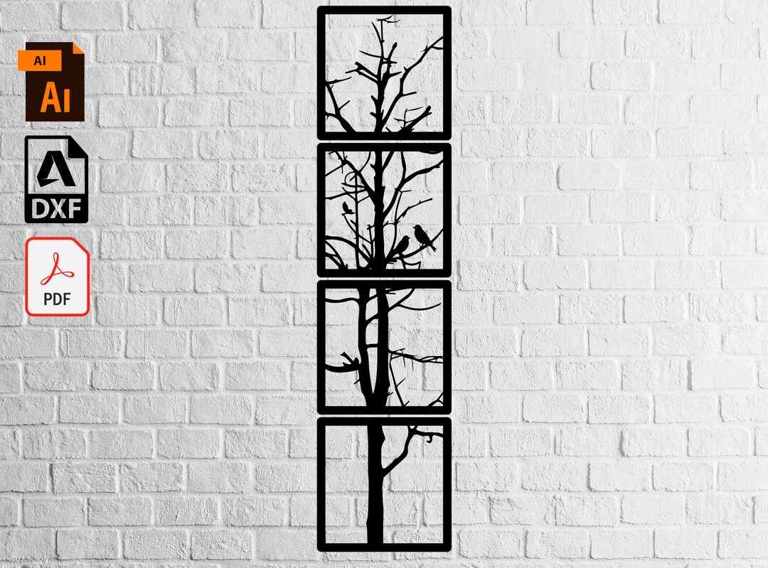 Drawing Birds and Trees Decor Ai Pdf Dxf Dxf Files Instant Download ...
