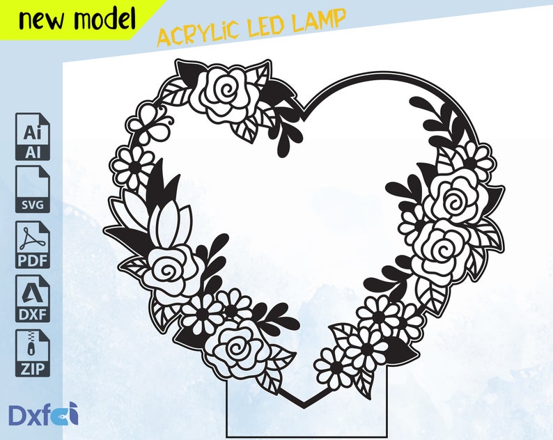 Floral Heart LED Lamp SVG: 3D Night Light Vector Files - Etsy