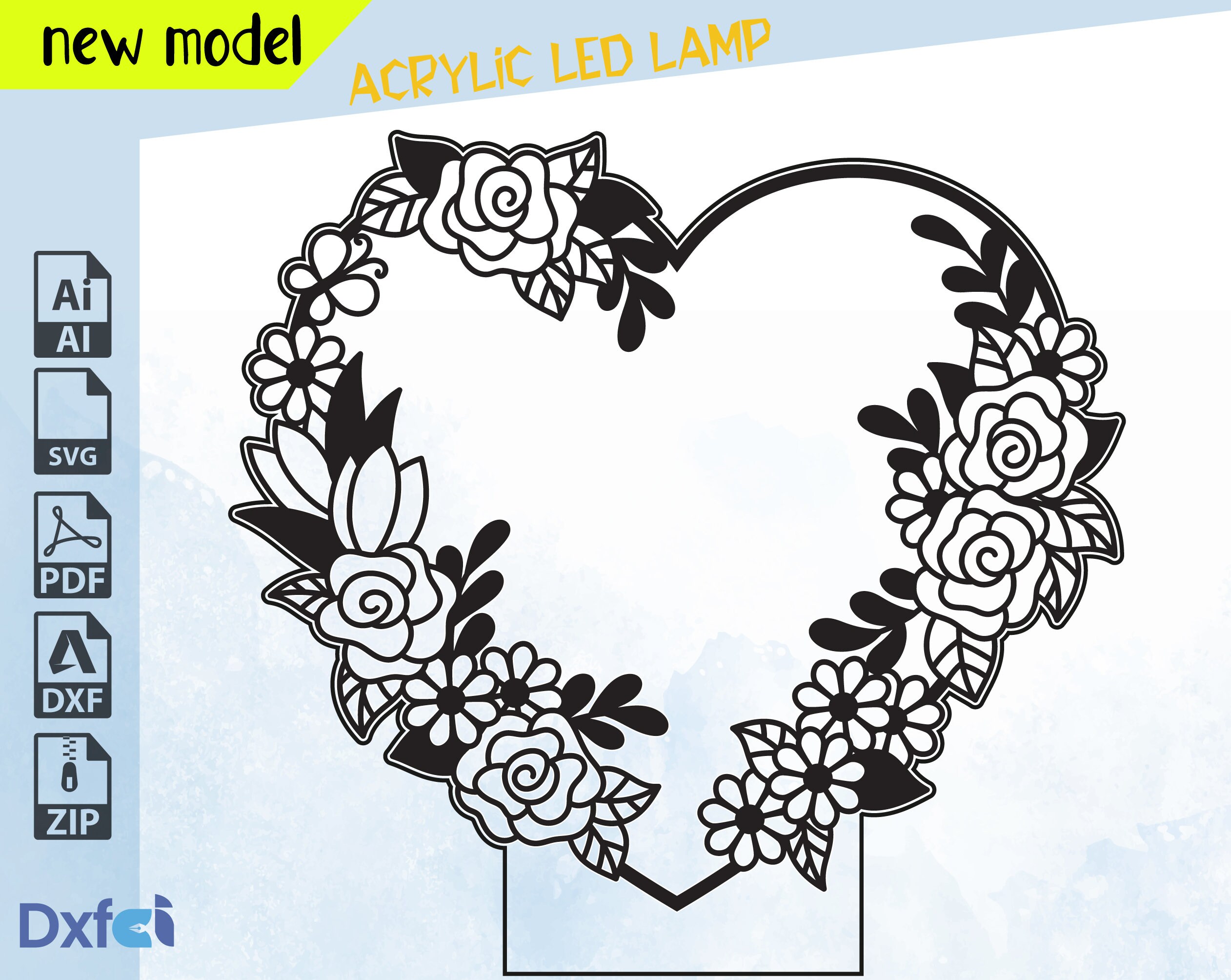Heart Flowers Acrylic Led Lamp Svg 3D Led Light Files DXF - Etsy