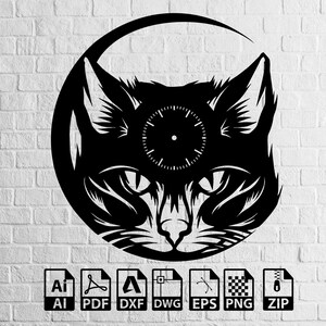 Cat Svg Kedi Svg Wall Clock Black Cat Laser Cut Dxf Glowforge Svg Plan ...