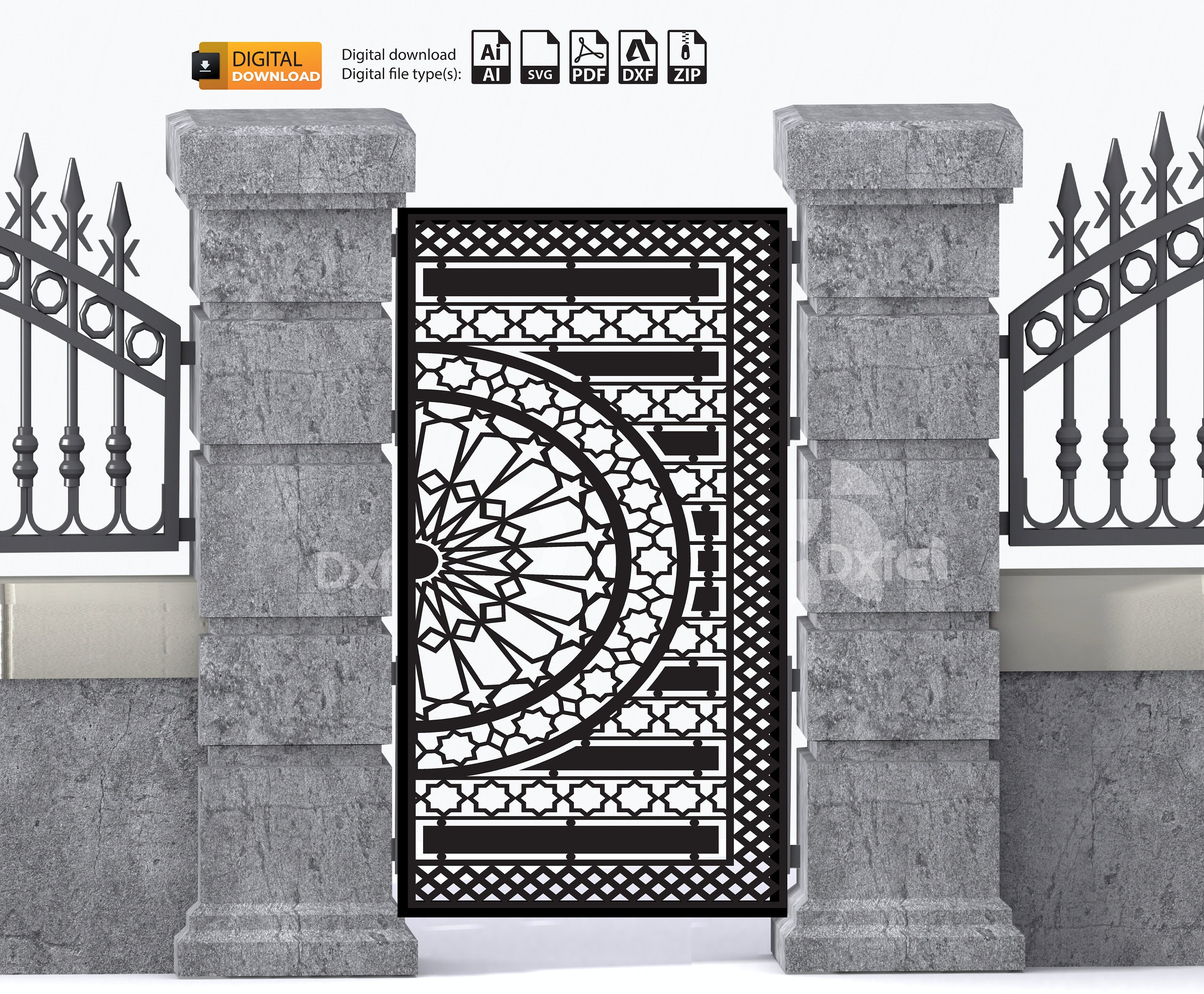 Islamic Motif Garden Gate DXF Files: Laser Cut CNC Panel (digital ...