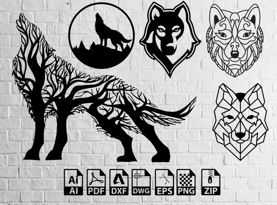 Svg Vector Files Eps Dxf Ai Pdf Five Wolves Wall Decor For Laser ...