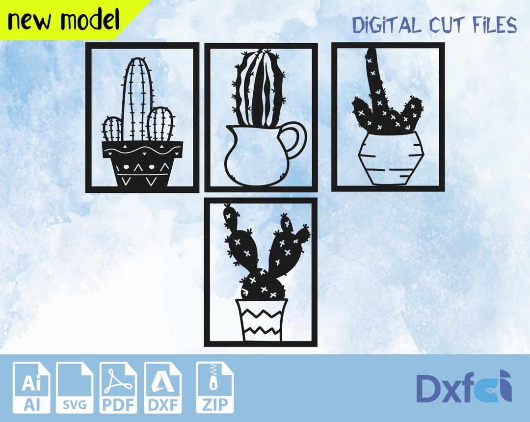 Cactus Svg Potted Cactus Dxf Laser Cut Svg Files Laser Wall Decor Laser ...