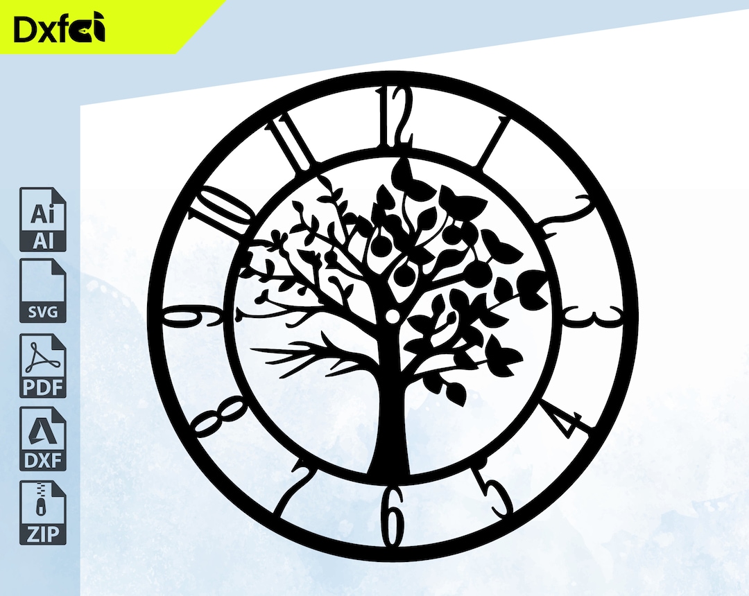 Tree Pattern Clock Tree of Life Olive Svg Dxf Files Design Drawing Cut ...