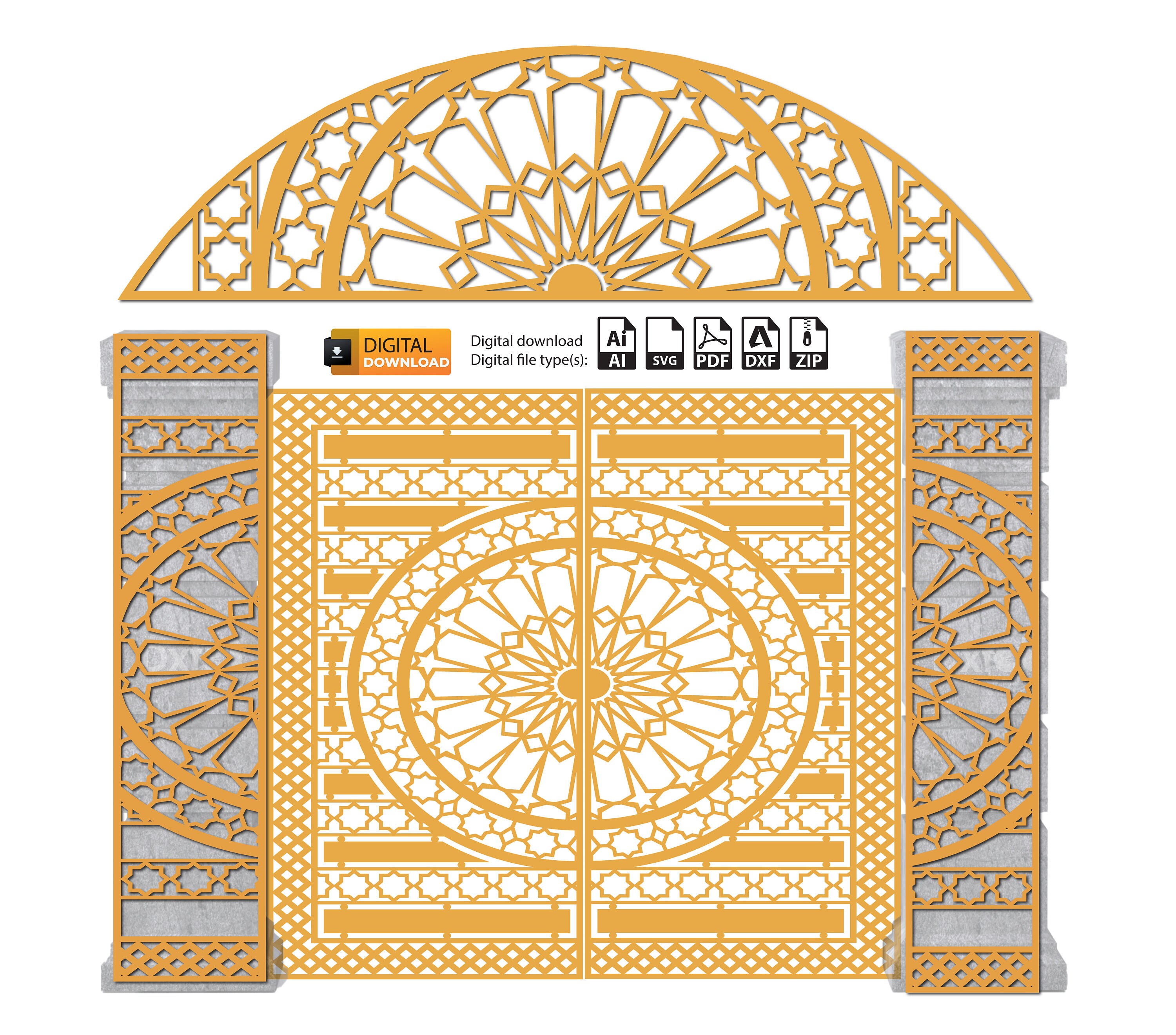 Islamic Motif Garden Gate DXF Files: Laser Cut CNC Panel (digital ...