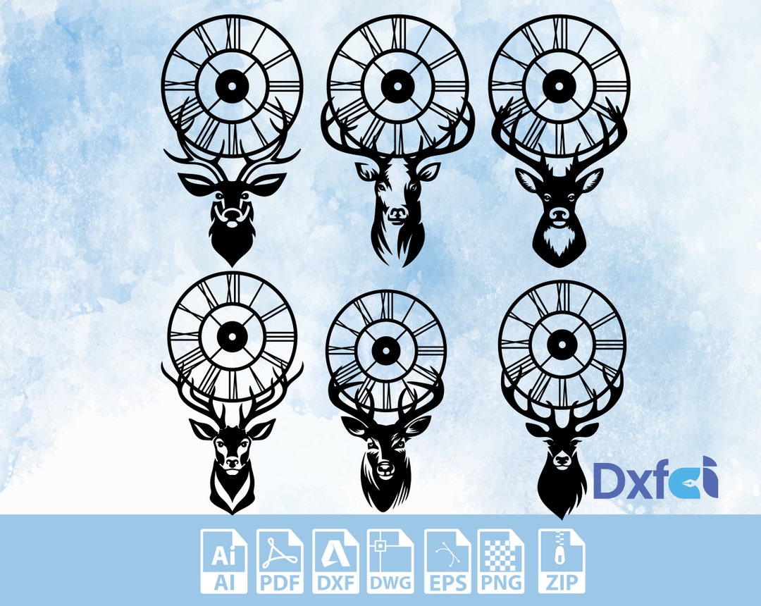 Deer Clocks Svg Dxf Files 6pcs Decor Deer Desing Laser Cut, Svg,cnc ...