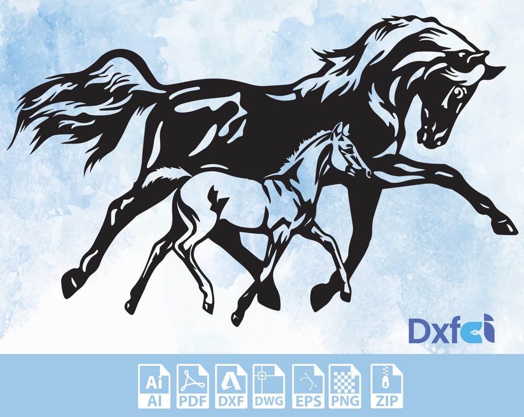 Art mural cheval et poulain : fichiers découpés au laser (SVG, DXF, CDR ...