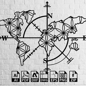 World Map Compass Laser Cut File: SVG, DXF, CNC (digital Download ...