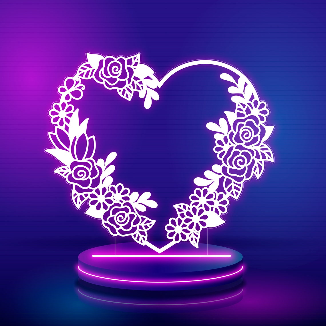 Heart Flowers Acrylic Led Lamp Svg 3D Led Light Files DXF - Etsy