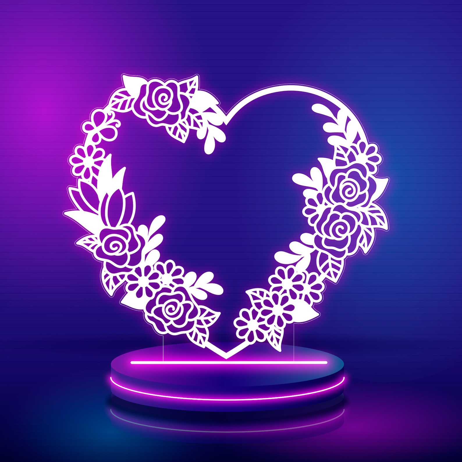 Heart Flowers Acrylic Led Lamp Svg 3D Led Light Files DXF - Etsy