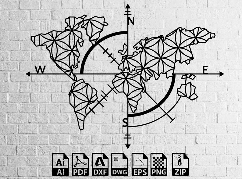World Map Compass SVG, Laser Cut Dxf Files (digital Download) - Etsy Canada