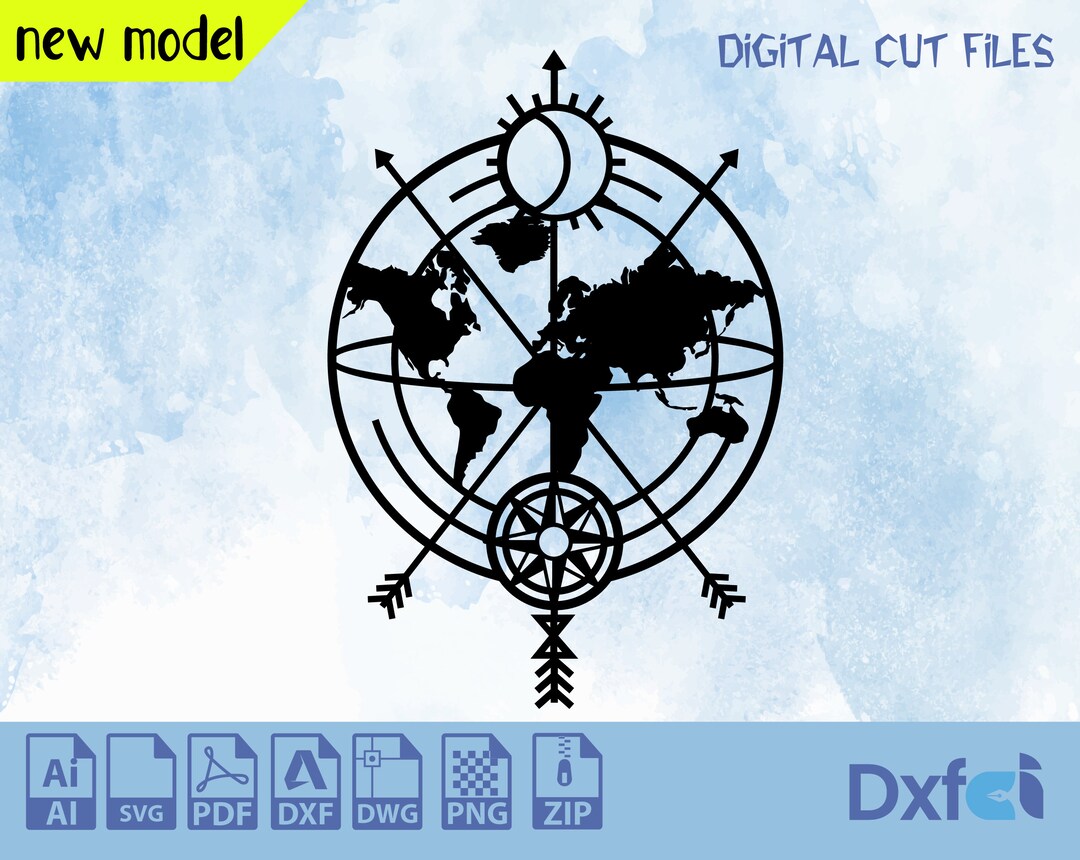Compass World Map SVG: Plasma/laser Cut File, Wall Art DXF - Etsy