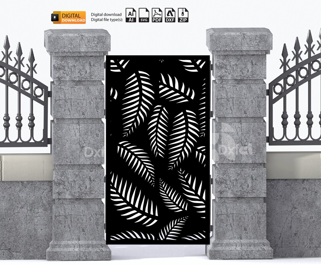 Dxf Panel Partition Room Divider Dxf Svg Filleaf Patterned Garden Gate ...