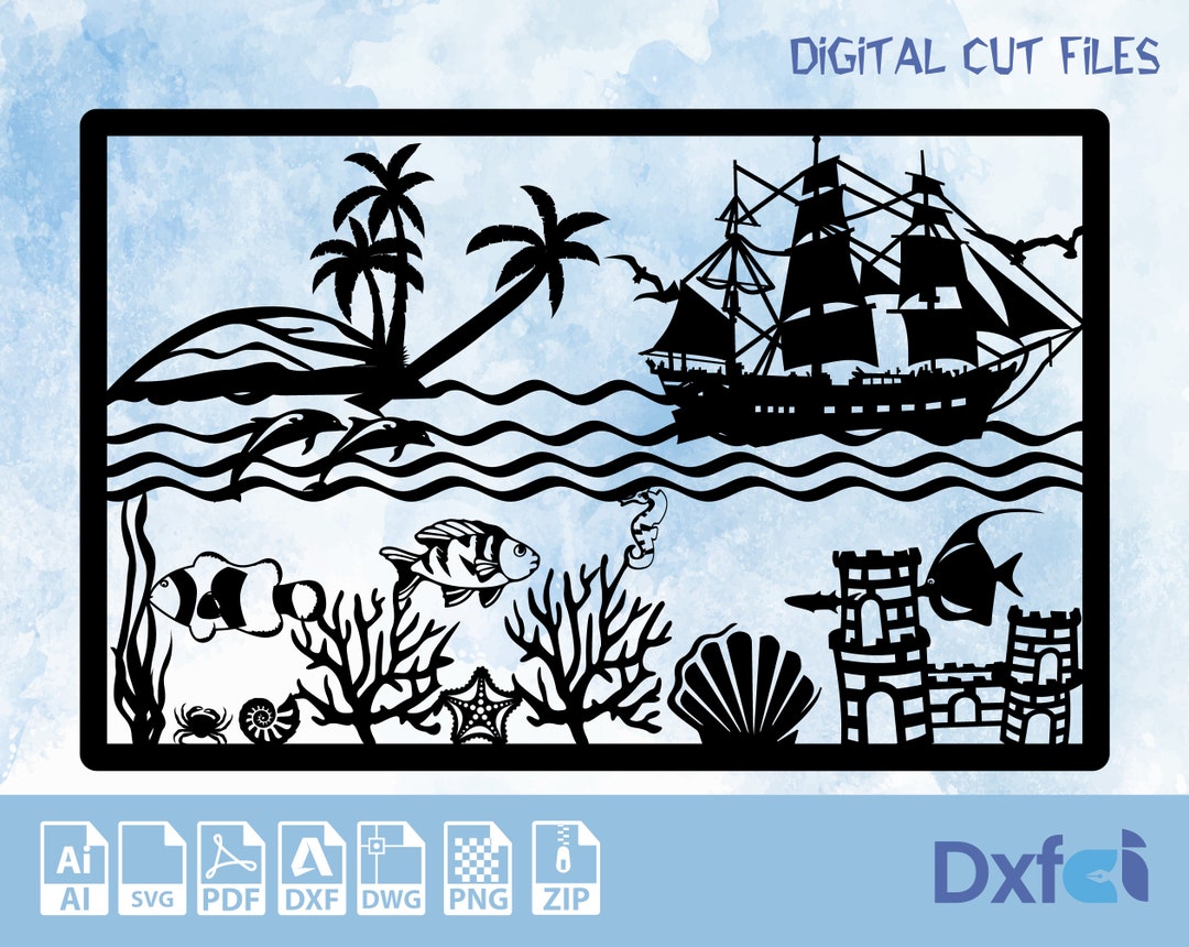 Sea Ship Svg Wall Art Ship Sea Design Dxf Wallart Decor CNC Cutting ...