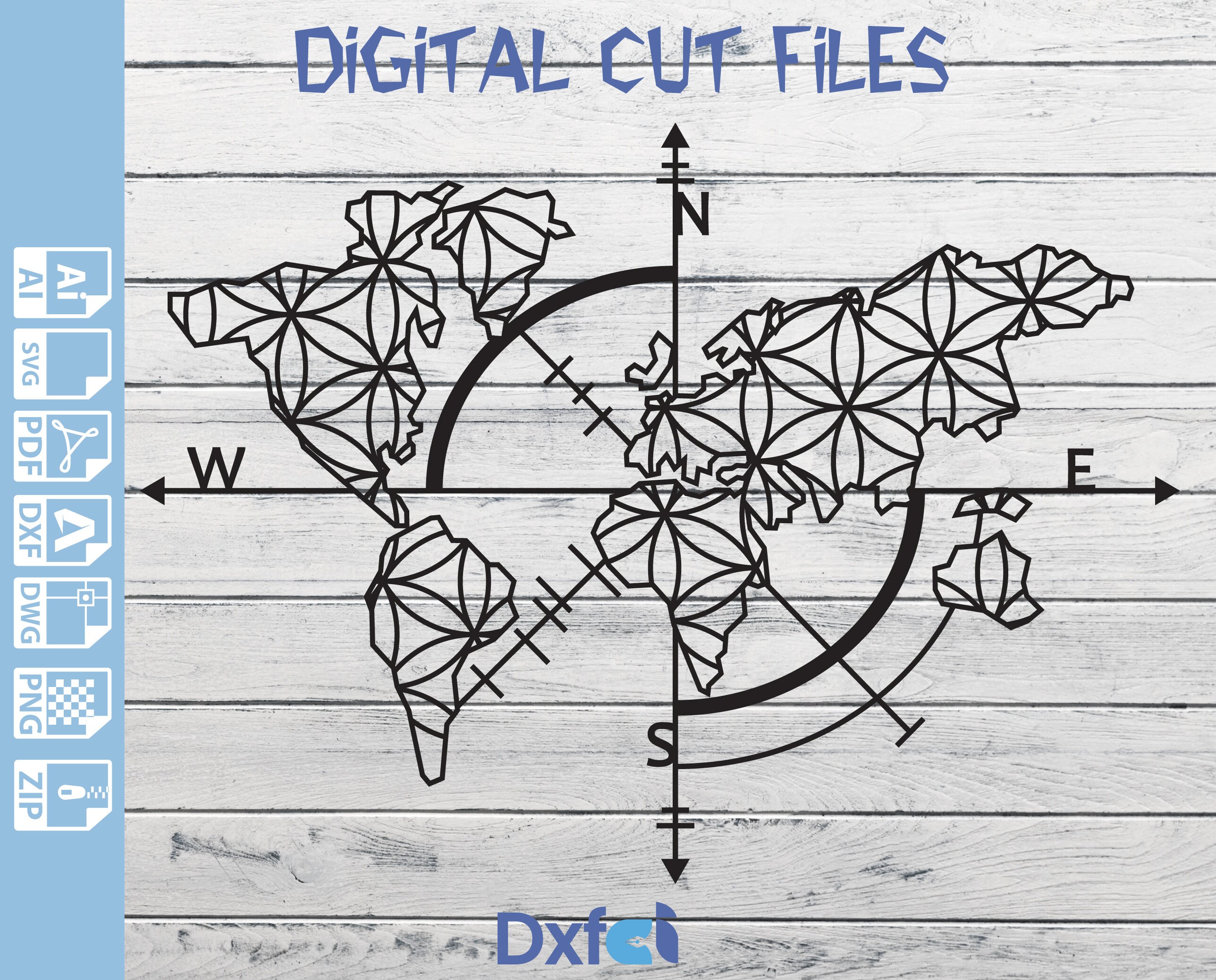 Mapas del mundo Svg Brújula Svg Archivos Dxf cortados con láser Mundo ...