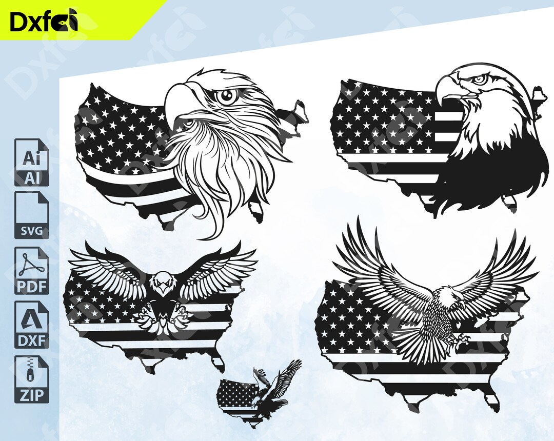 Eagle Flag Usa Svg United States -usa 5pcs SVG/DXF - Lasercut Files ...