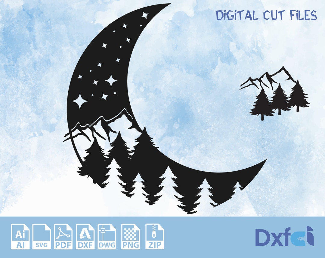 Moon Design Svg Files Digital Vector Instant Mountain Camping, Forest ...