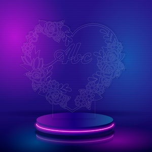 Heart Flowers Acrylic Led Lamp Svg, 3D Led Light, Files DXF, CDR, 3D ...