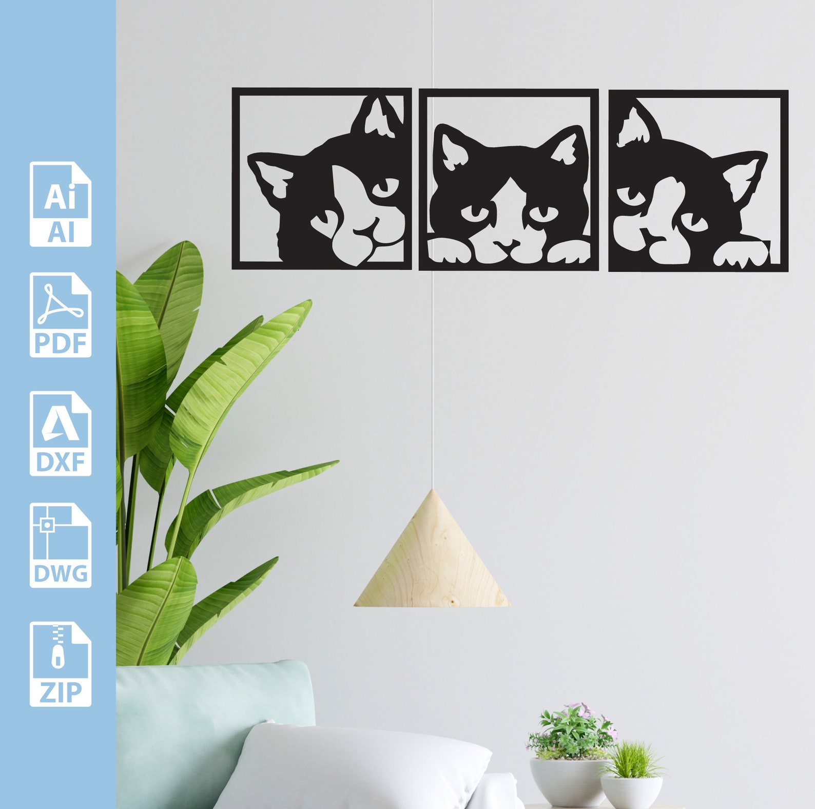 Decor Three Cats Wall Cats DXF File Digital File Ai Pdf DXF - Etsy