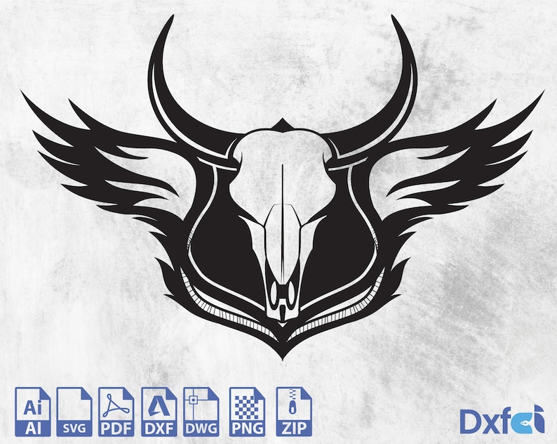 Wild West Angel Bull Skull SVG DXF - Laser Cut File - Etsy