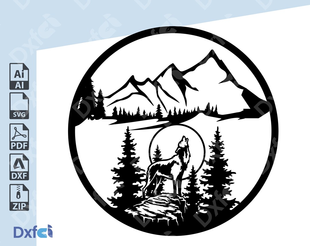Wolf Mountain Svg Design Sunset Decor Laser Cut CNC Router, Digital ...