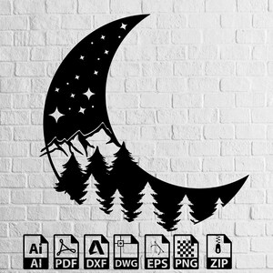 Moon Design Svg Files Digital Vector Instant Mountain Camping, Forest ...