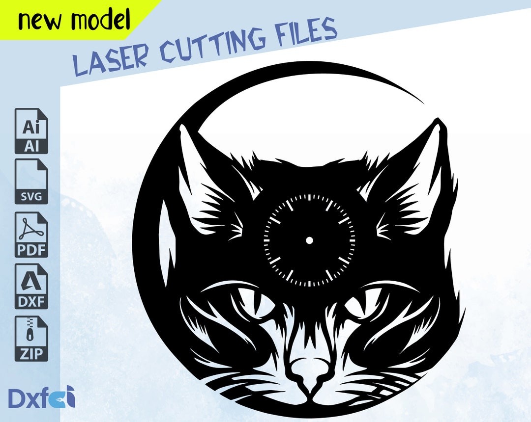 Cat Svg Kedi Svg Wall Clock Black Cat Laser Cut Dxf Glowforge Svg Plan ...