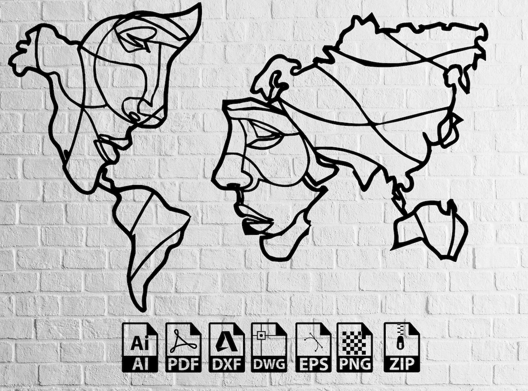 Abstract World Map Face Decor: Laser Cut CNC Vector Files (digital ...